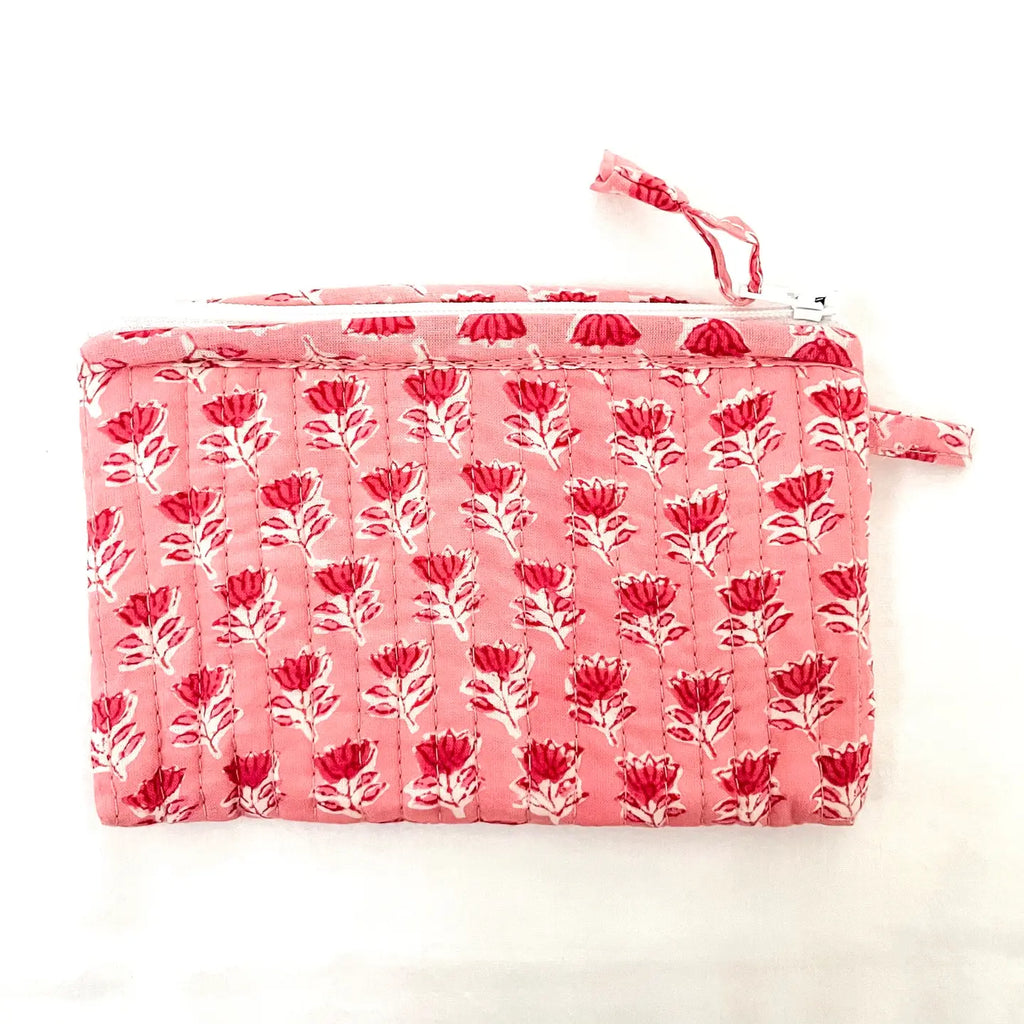 Pink & Red Floral Block Print Mini Zippered Coin Pouch, SALE – Stefanie ...