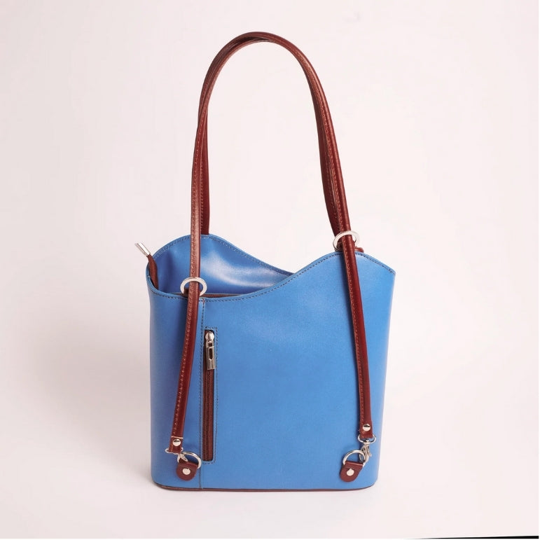 Periwinkle Leather Convertible Backpack & Tote Bag, Italian Leather Ha ...